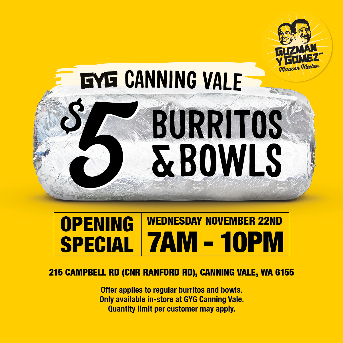 GYG Canning Vale - $5 Opening Day | Guzman y Gomez